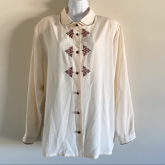Koret | Tops | Koret Vintage Cream Victorian Embellished Blouse | Poshmark